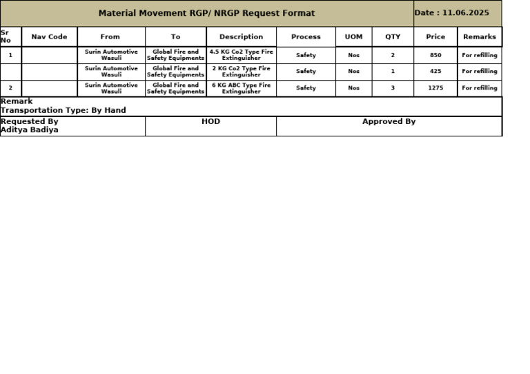 Material Movement Request Format Guide | PDF