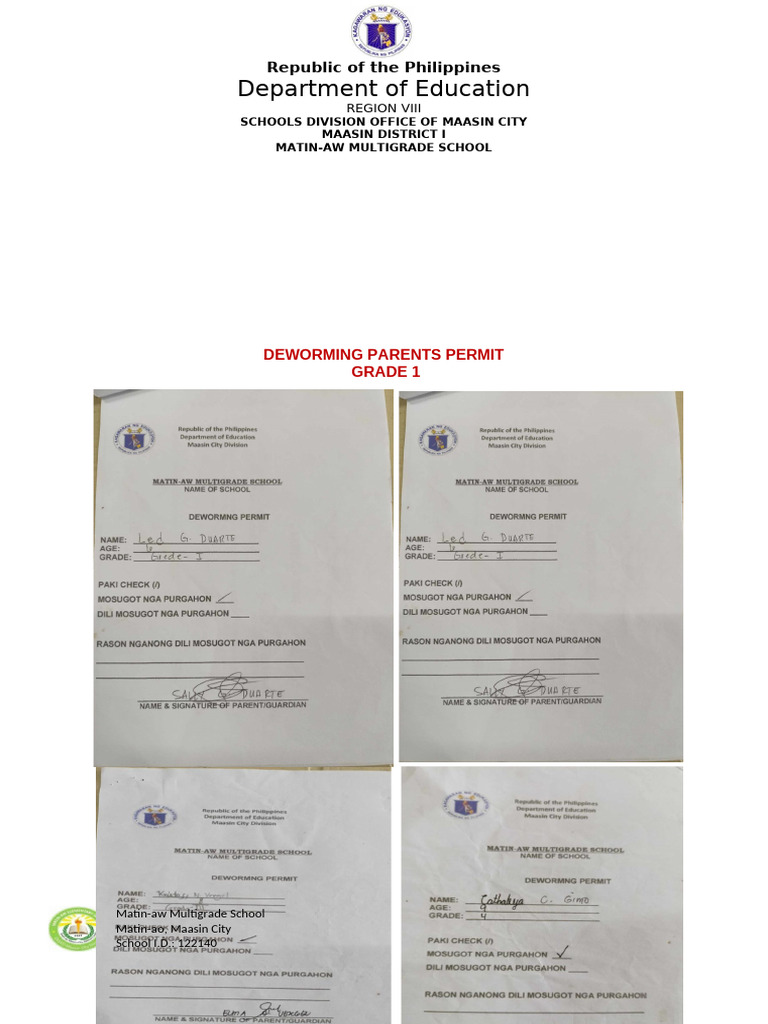 Deworming Parents Permit | PDF