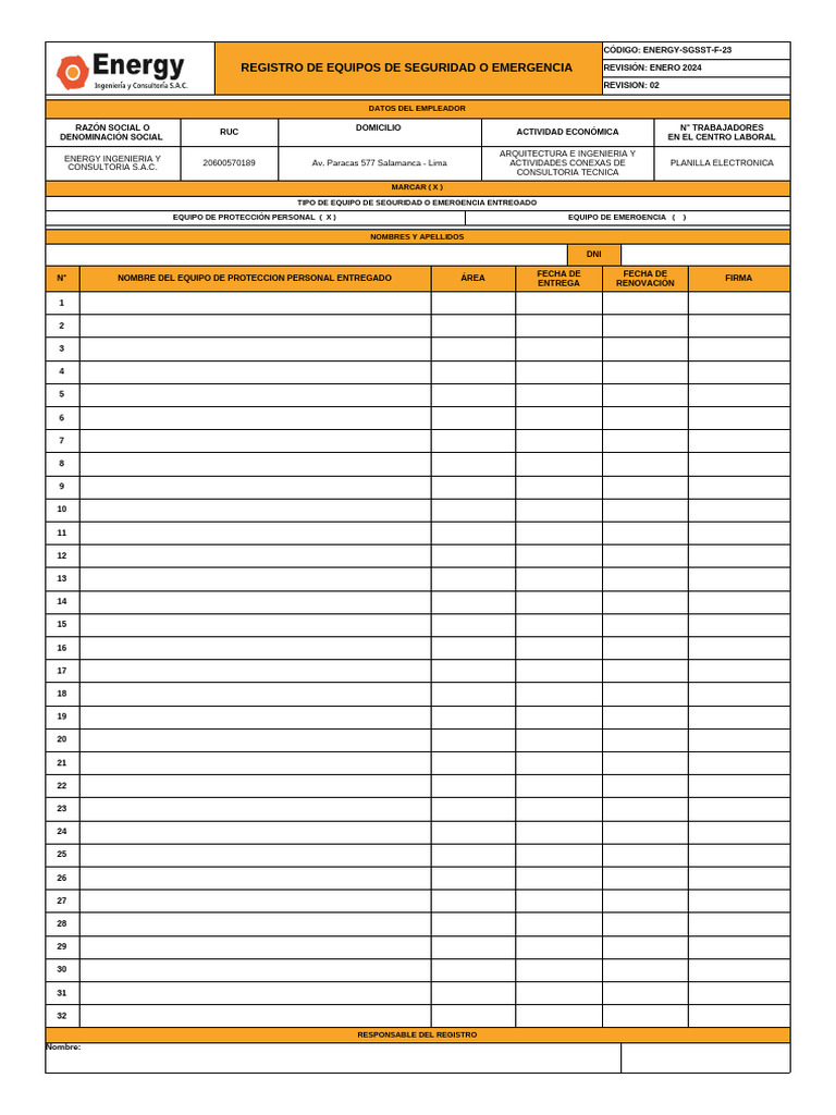 Energy-Sgsst-F-23 Registro de Entrega de Epps 2025 | PDF