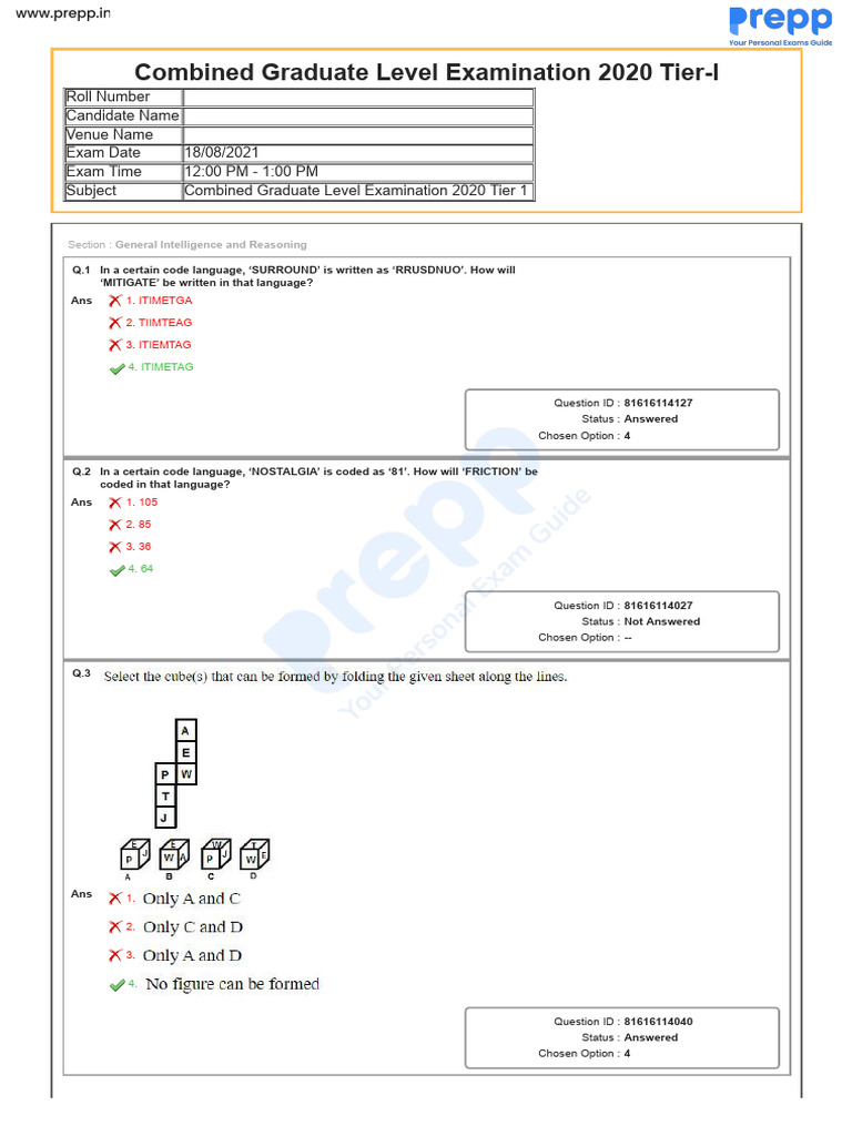 Combined Graduate Level Examination 2020 Tier-L | PDF | Question