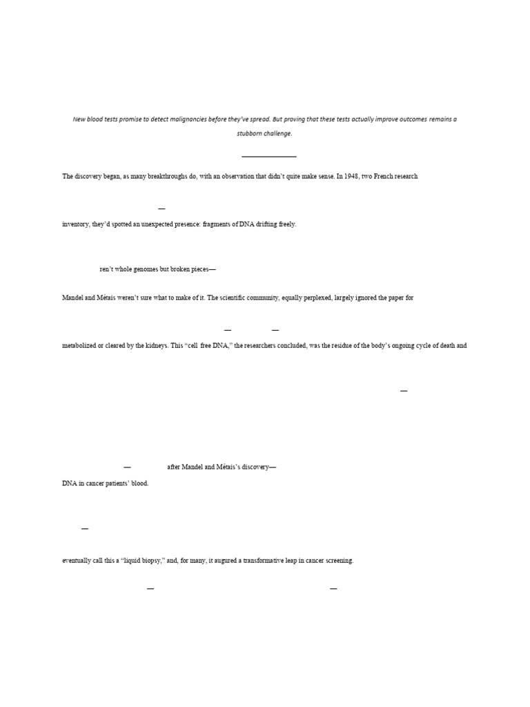 The Catch in Catching Cancer Early PDF | PDF | Cancer | Screening ...