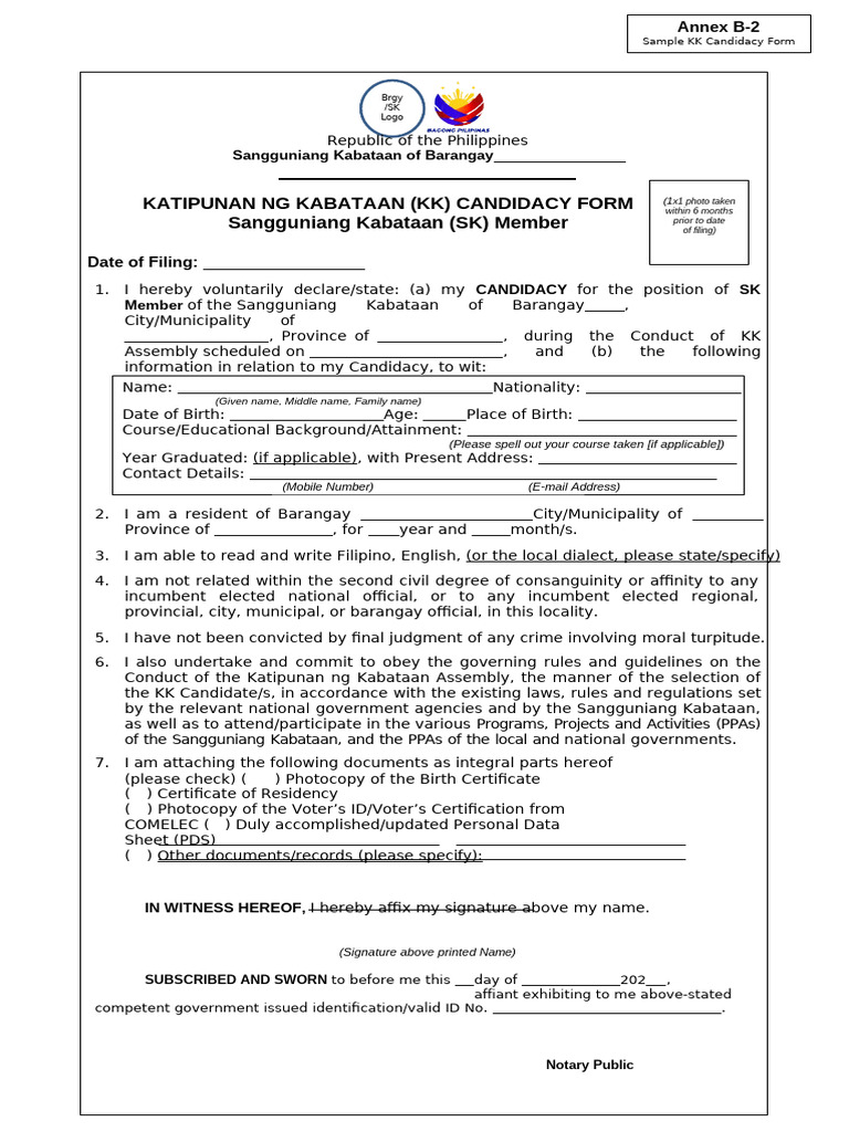 SK Candidacy Requirements Form | PDF | Government