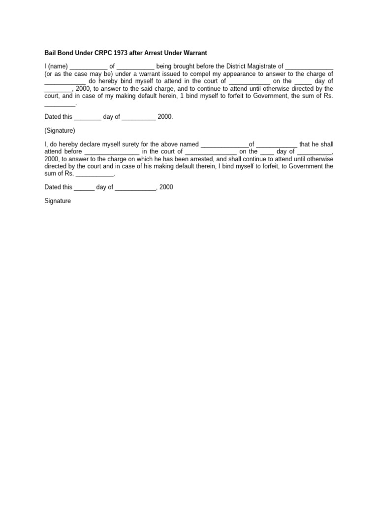 Bail Bond Under CRPC 1973 After Arrest Under Warrant | PDF
