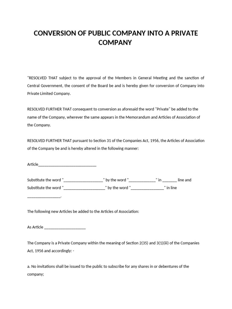 Conversion of Public to Private Company | PDF