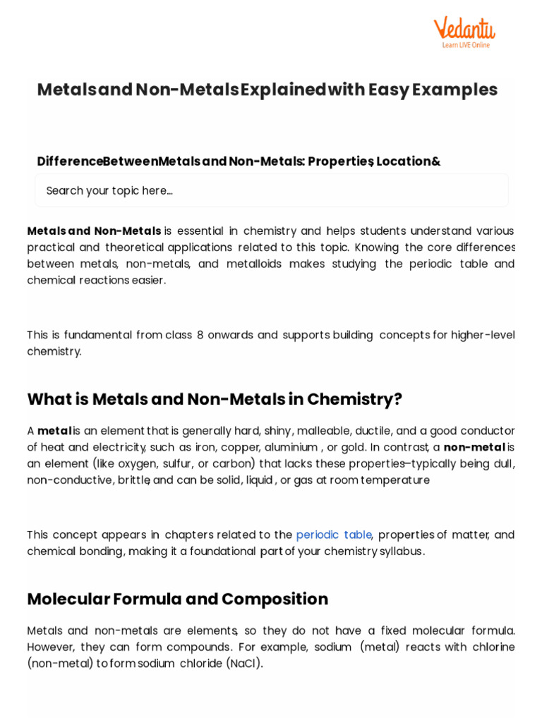 Metals and Non-Metals Explained With Easy Examples | PDF