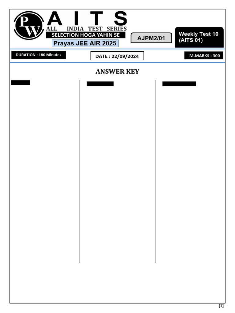 JEE Weekly Test 10 Answer Key | PDF | Physical Quantities | Quantity