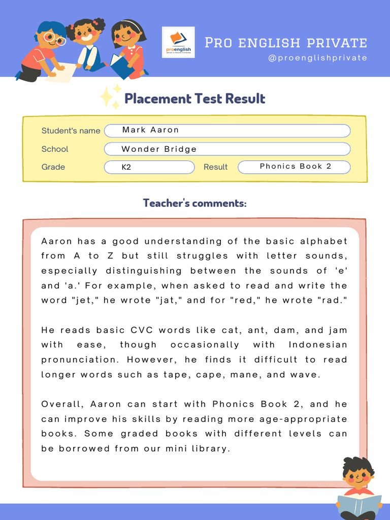 Placement Test Result for Aaron | PDF