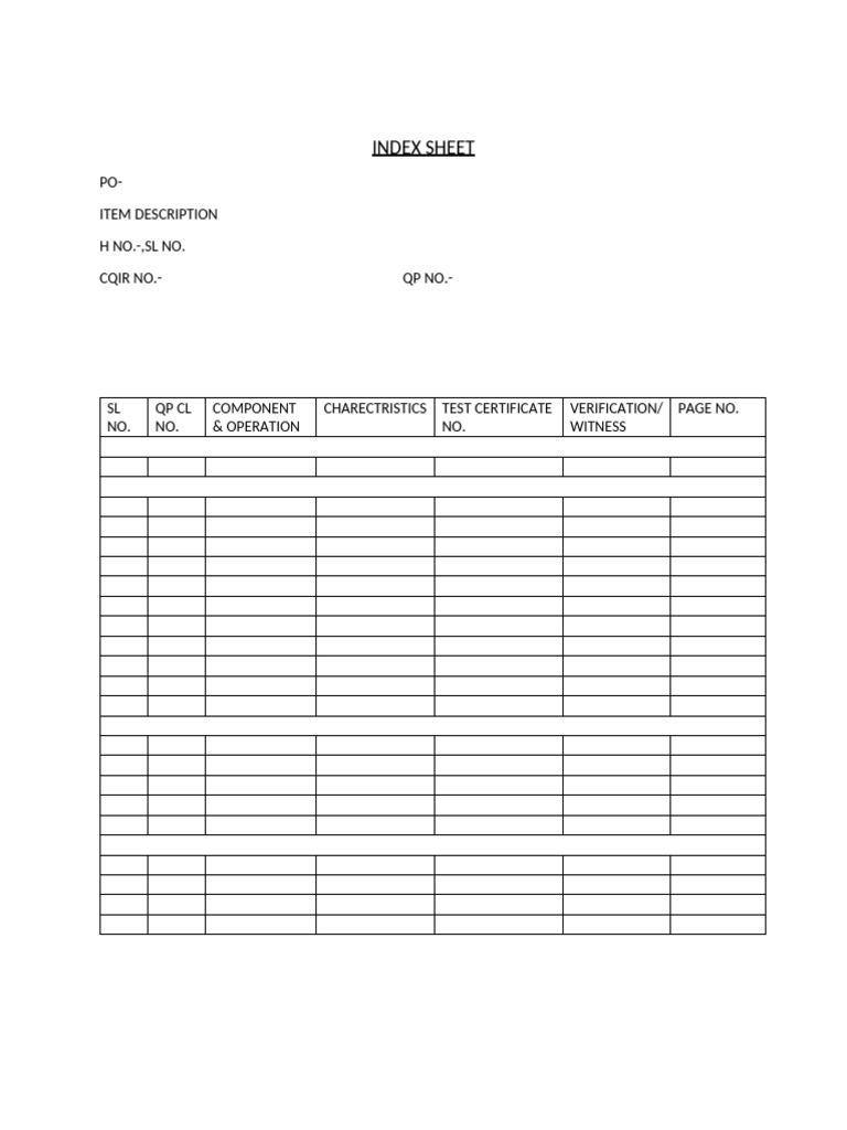 Index Sheet | PDF