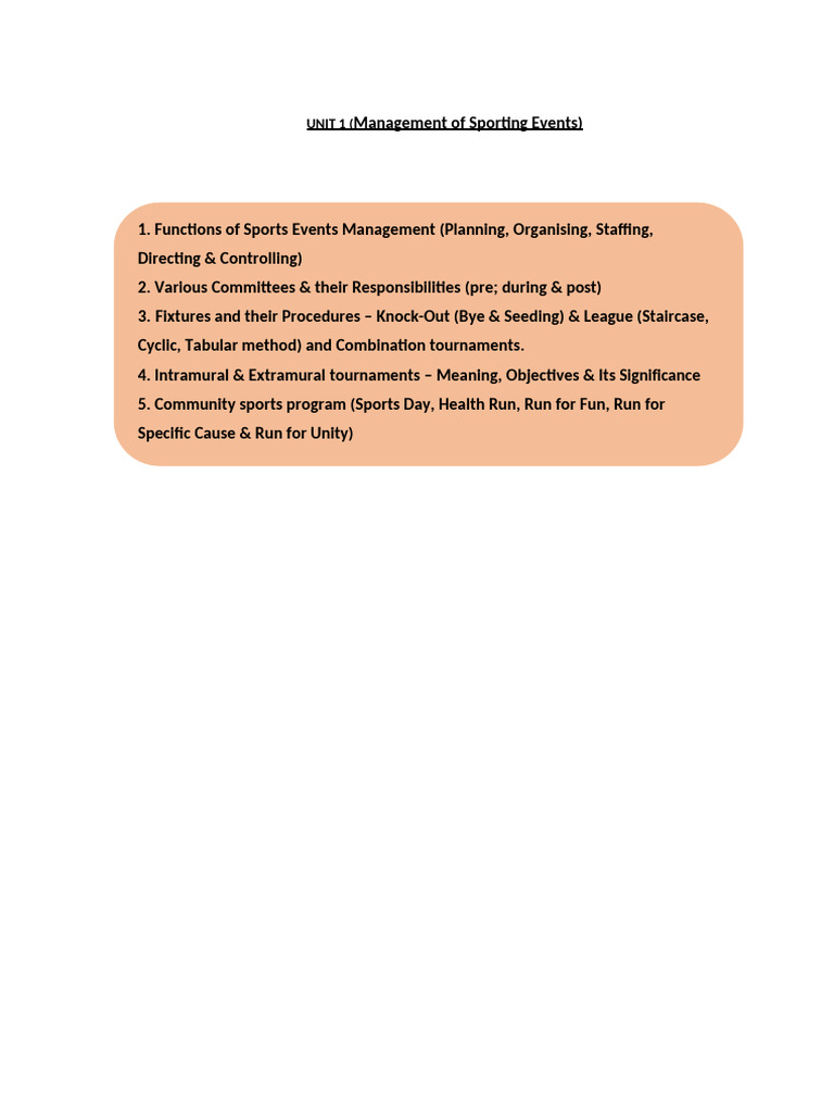 Sports Events Management Overview | PDF | Physical Fitness | Tournament