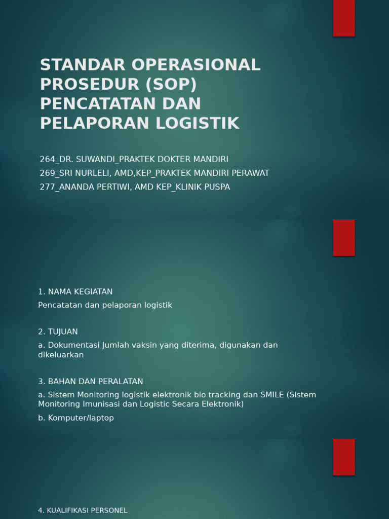 Standar Operasional Prosedur (Sop) Pencatatan Dan Pelaporan Logistik | PDF