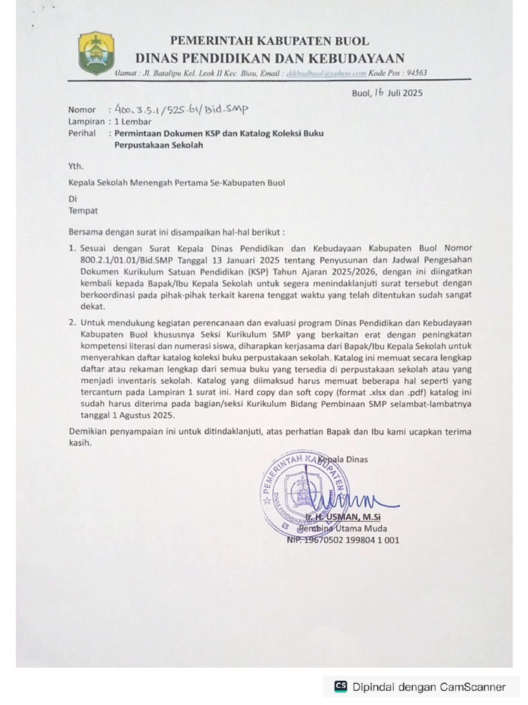 Surat Permintaan Dok KSP & Katalog Koleksi Buku Perpustkaan Sek SMP | PDF