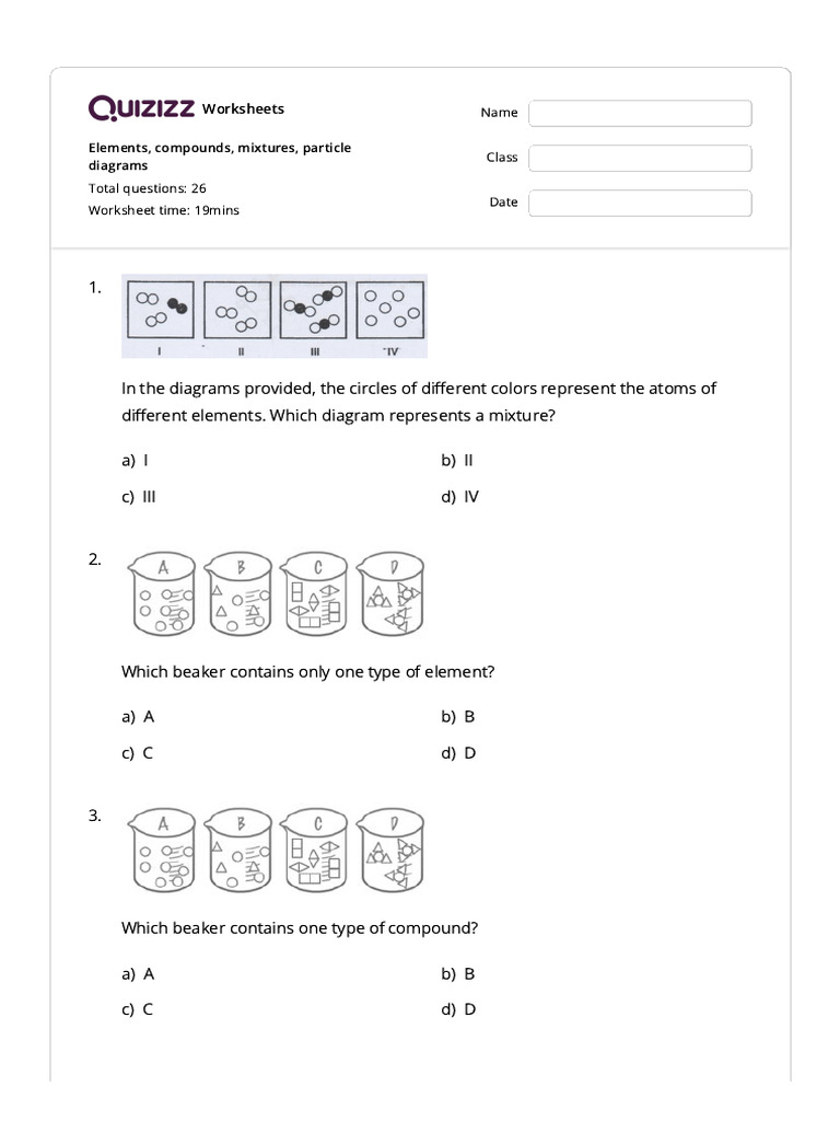Particle Diagrams: Elements, Compounds, Mixtures | PDF | Chemical ...