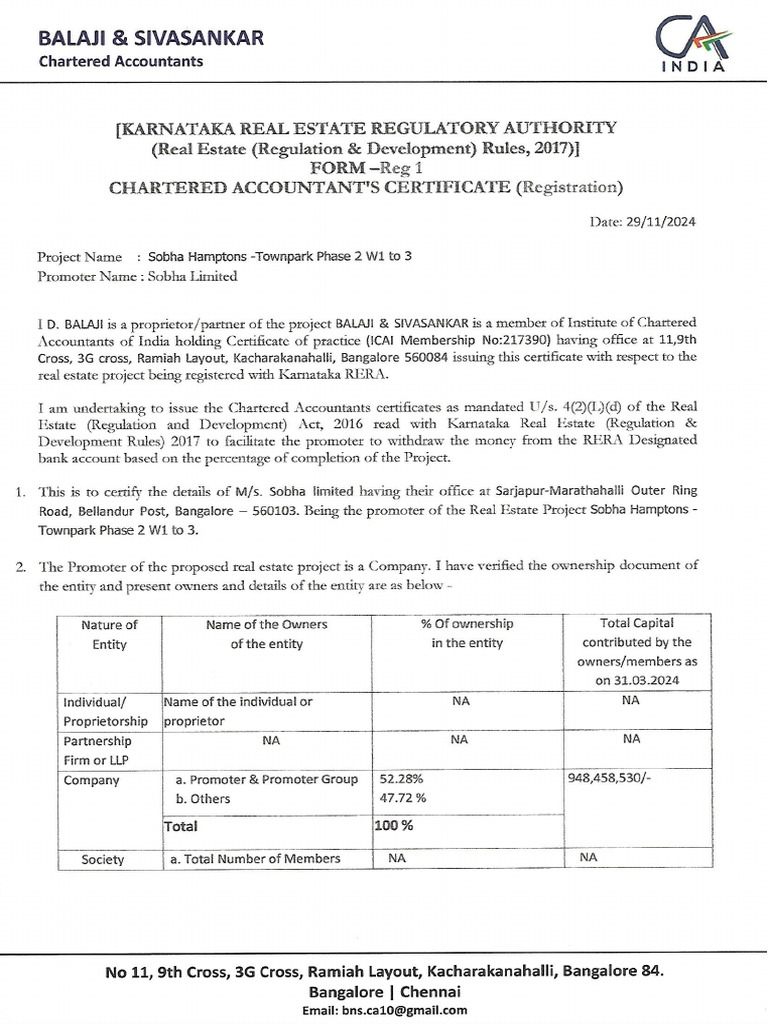 Form1 Sobha Hamptons Townpark Phase 2 W1 To 3 | PDF