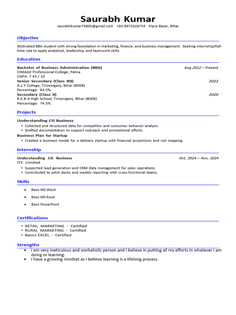 Saurabh Kumar Resume TCS | PDF