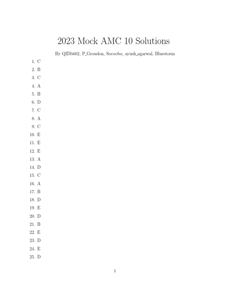 2023 Mock AMC 10 Solutions | PDF | Number Theory | Discrete Mathematics