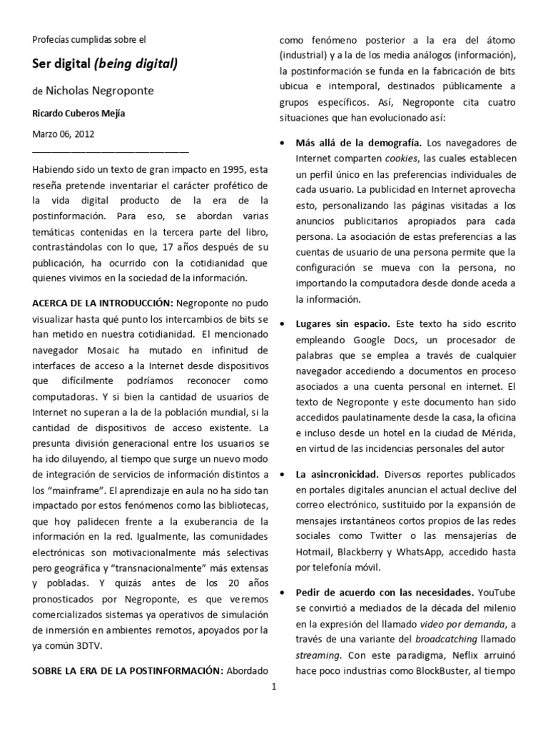 Ser Digital Being Digital de Nicholas Ne | PDF | Internet | Información