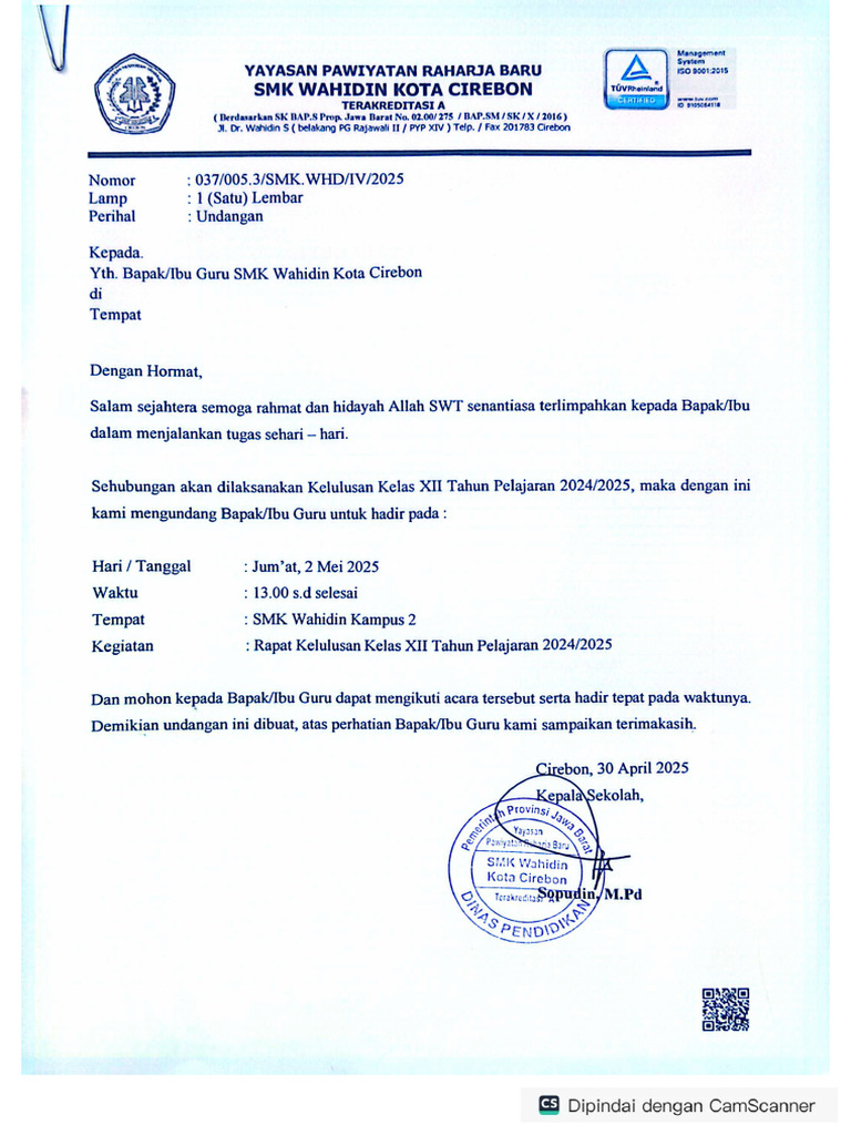 Surat Undangan Kelulusan Kelas XII | PDF