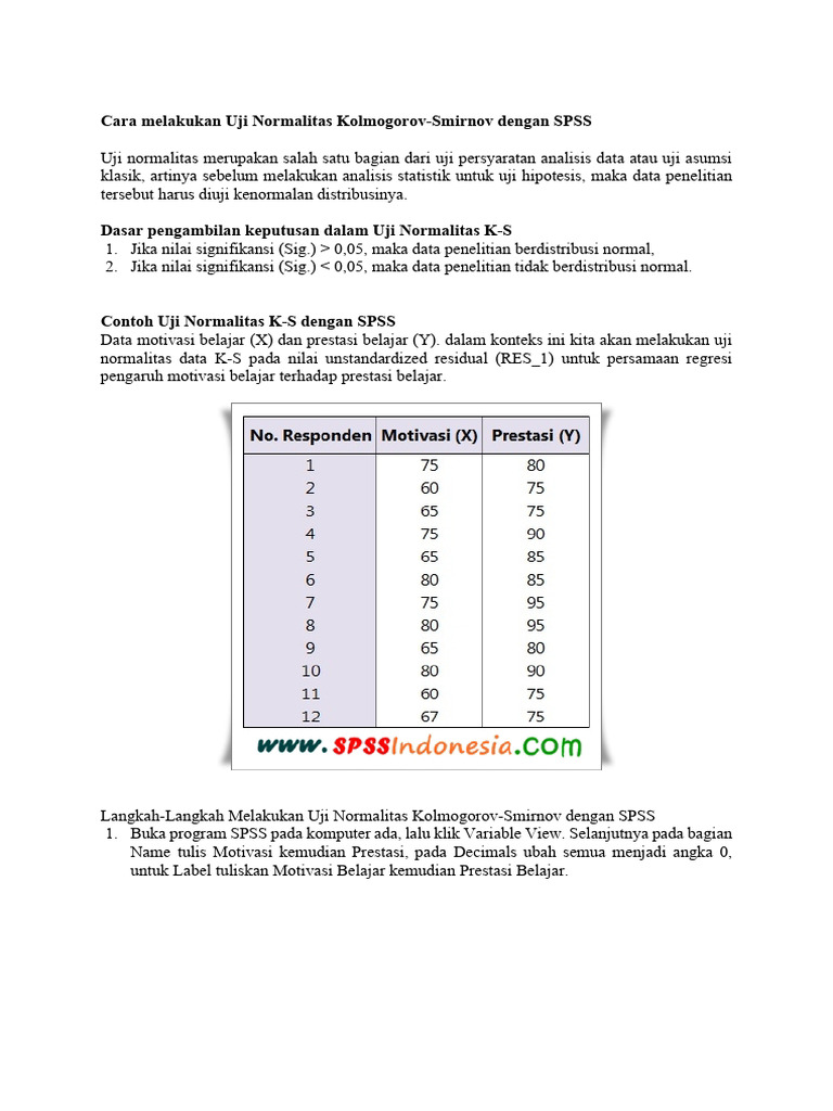 Cara Melakukan Uji Normalitas Kolmogorov Dengan SPSS | PDF