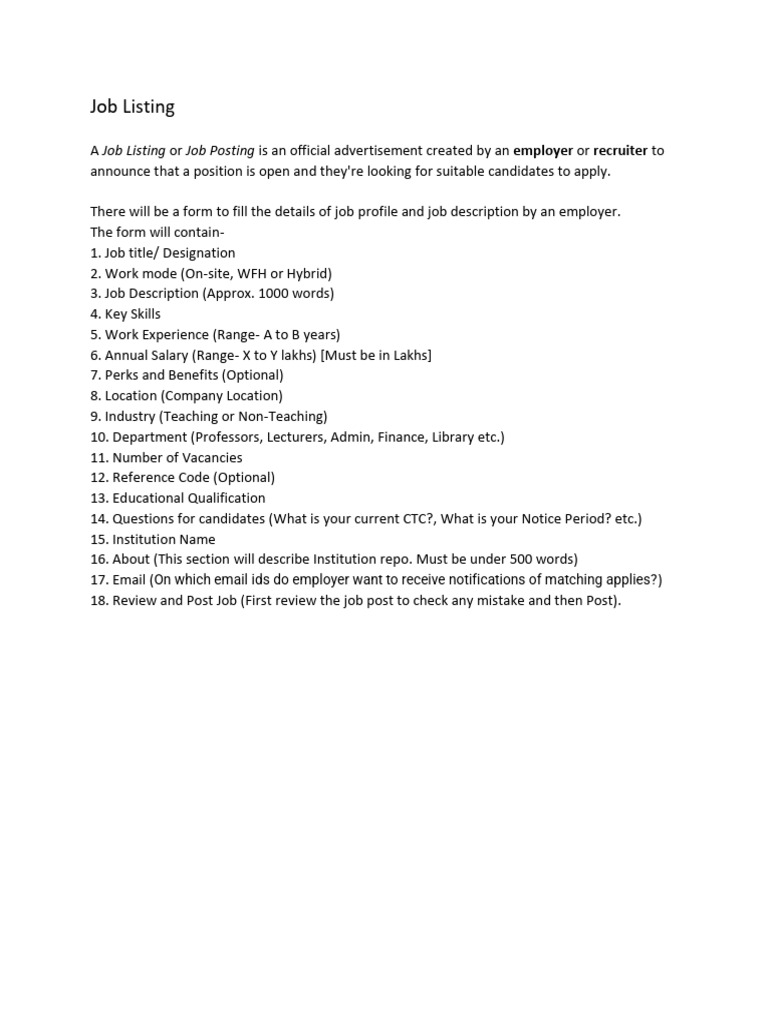 Comprehensive Job Listing Guide | PDF