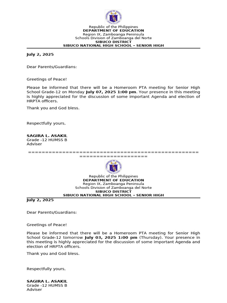 Letter HRPTA 2025 | PDF