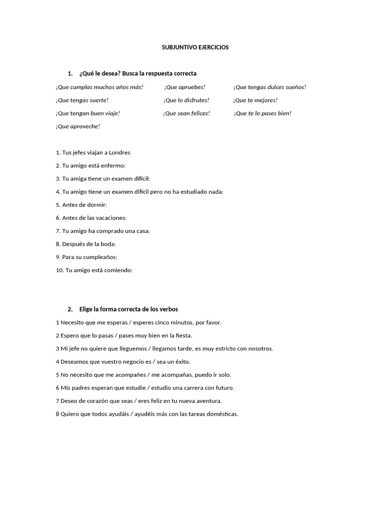 Ejercicios de Subjuntivo y Consejos | PDF