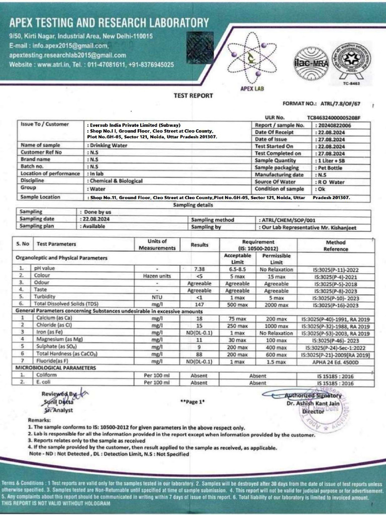Water Test Report | PDF