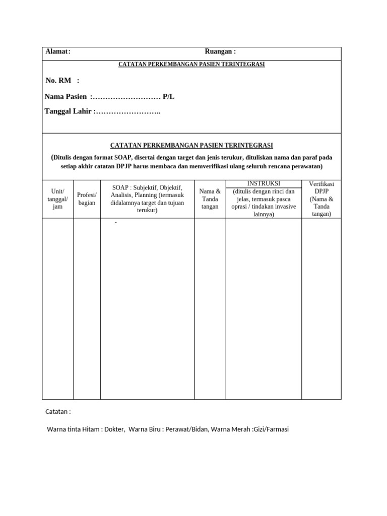 Form CPPT Pasien Rawat Inap | PDF