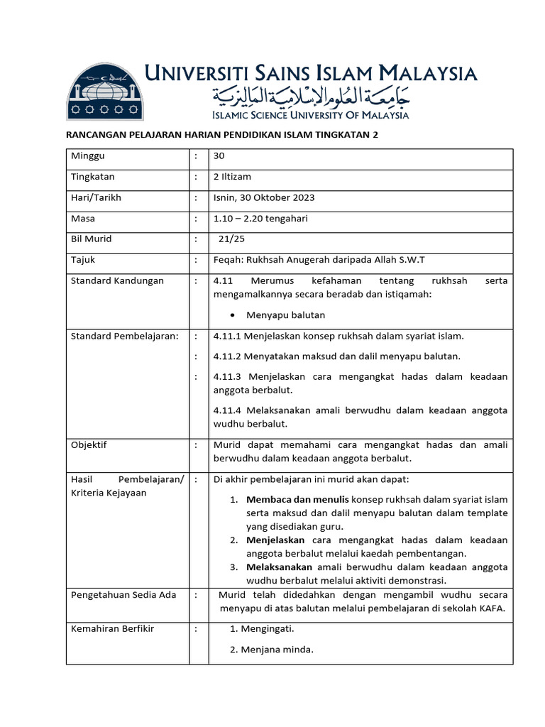 Rph (4) Usim 2 Iltizam Isnin 30.10 | PDF