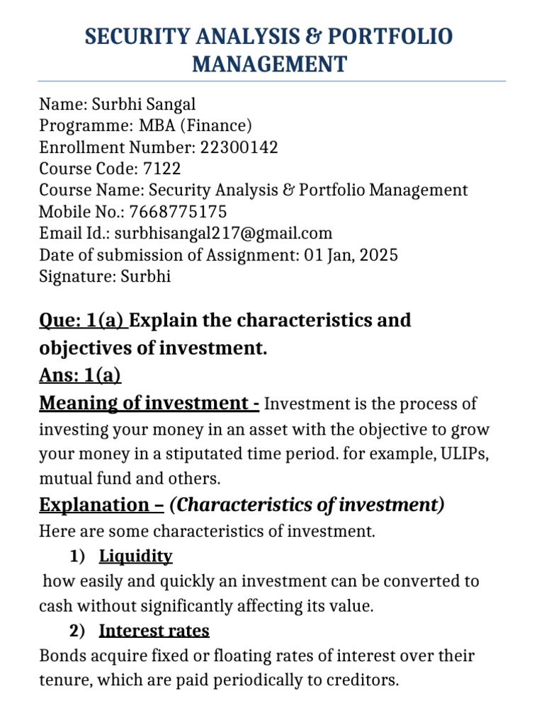 Ass (2) Security Analysis & Portfolio Management 7122 | PDF | Investing ...