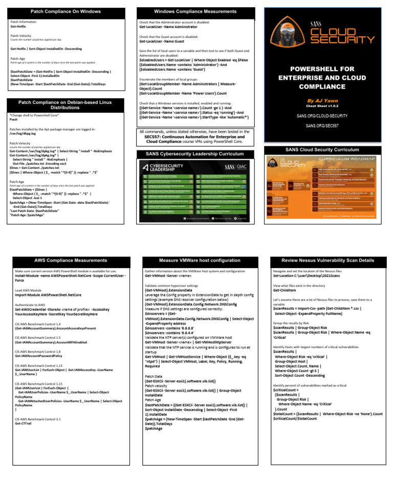 SANS PowerShell Enterprise Cloud Compliance Cheatsheet v1.0.2 | PDF | Operating System Families ...