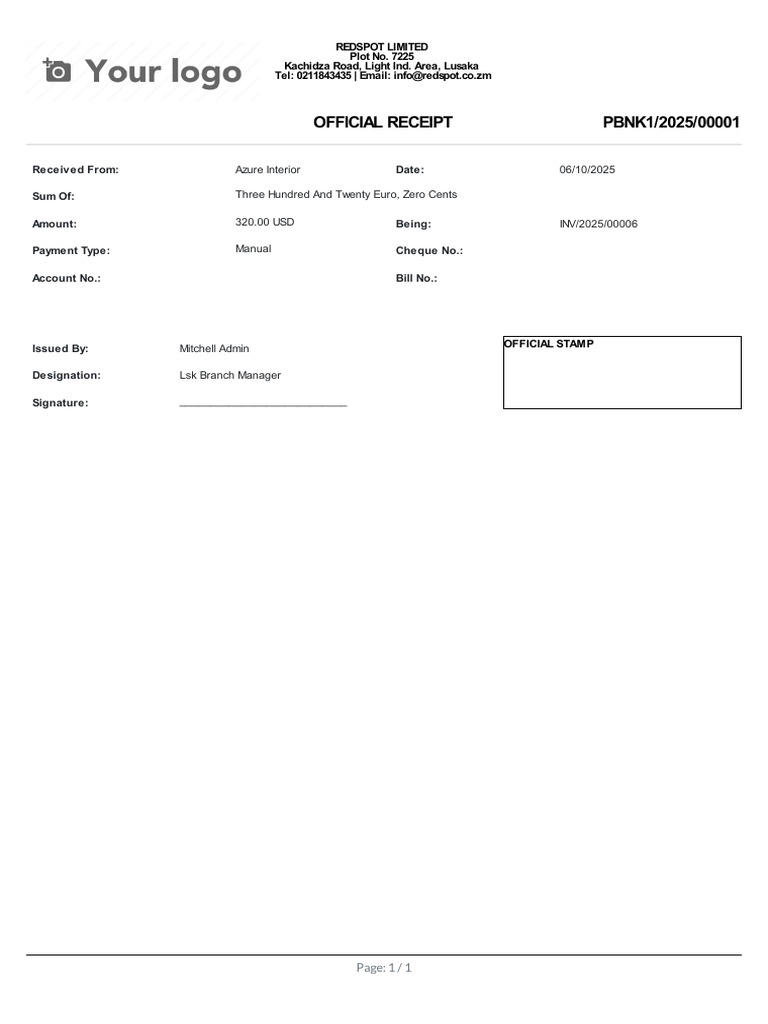 Official Receipt from Redspot Limited | PDF