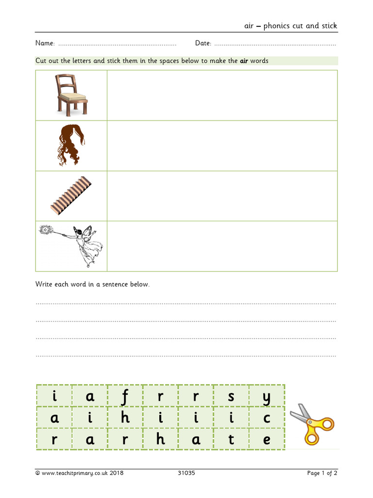 Air Phonics Cut and Stick Activity | PDF