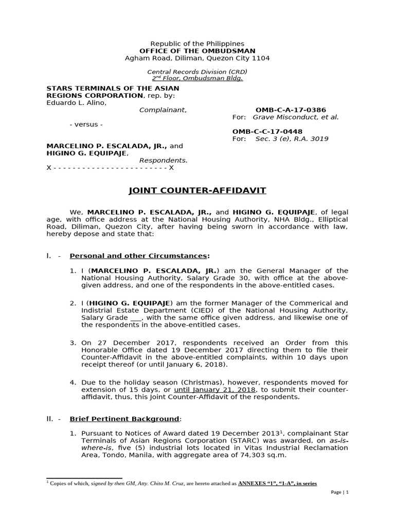 GM Escalada StarC OMB Counter Affid | PDF | Complaint | Lawsuit