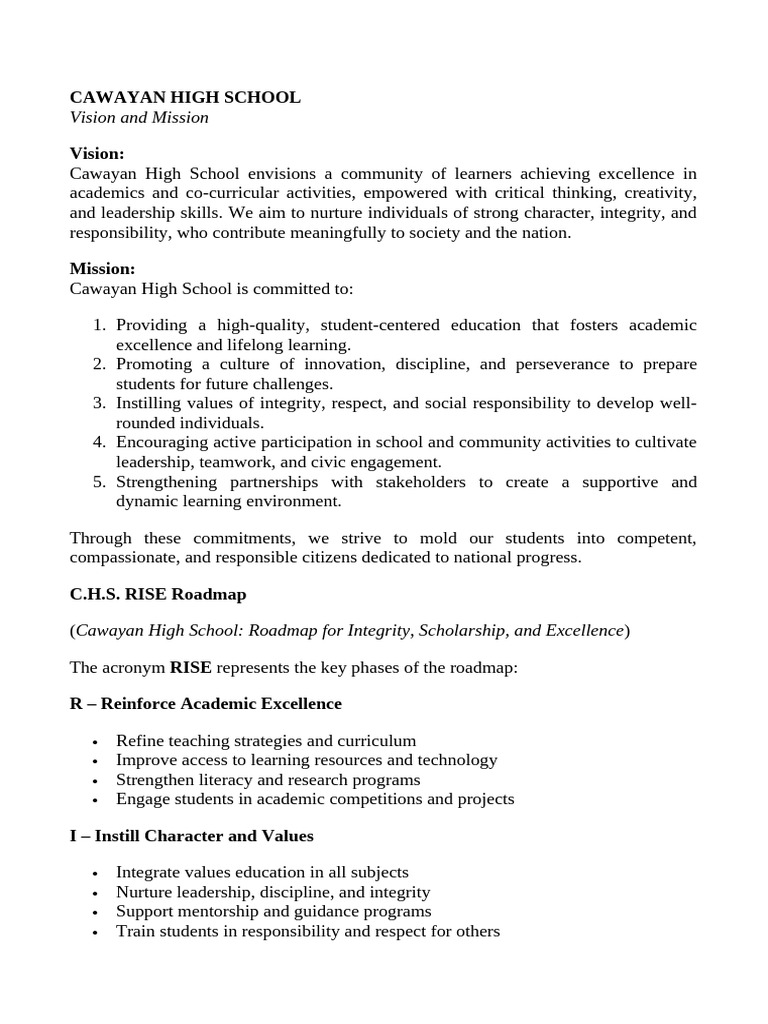 Cawayan High School Vision and Mission | PDF | Leadership | Behavior Modification