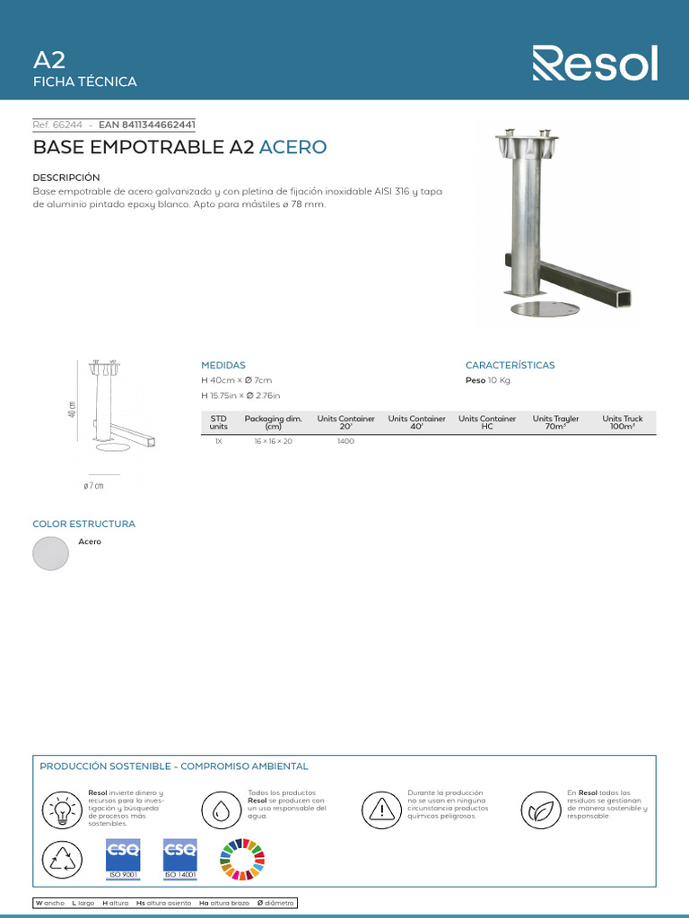 FP 66244 Base Empotrable A2 Acero | PDF
