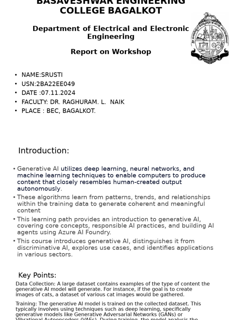 Department of Electrical and Electronic Engineering Report On Workshop ...