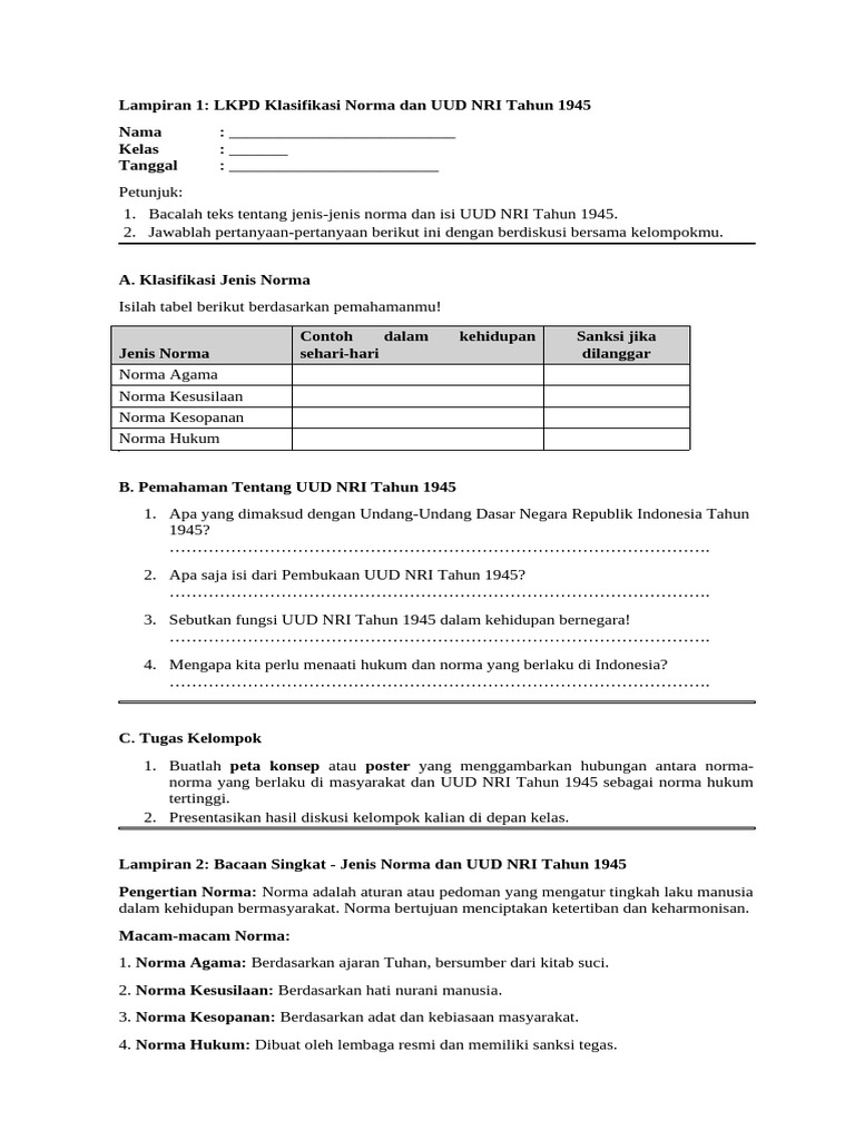 Lampiran LKPD Norma Uud1945 | PDF