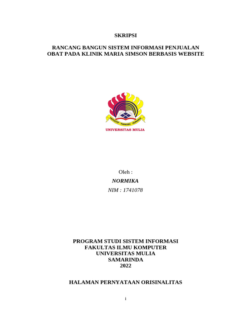 Rancang Bangun Sistem Informasi Penjualan Obat Pada Klinik Maria Simson Berbasis Website | PDF