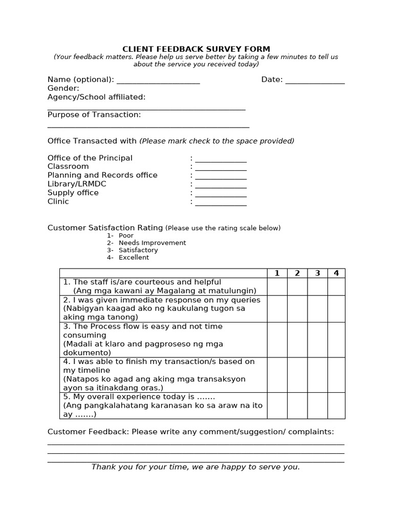 Client Feedback Survey Form | PDF