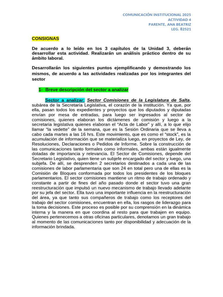Ana Parente - Guia de Lectura. Act. 4 | PDF | Legislatura | Comunicación