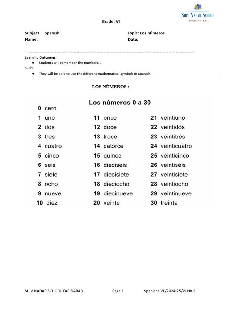 Resource Numeros 0 30 | PDF