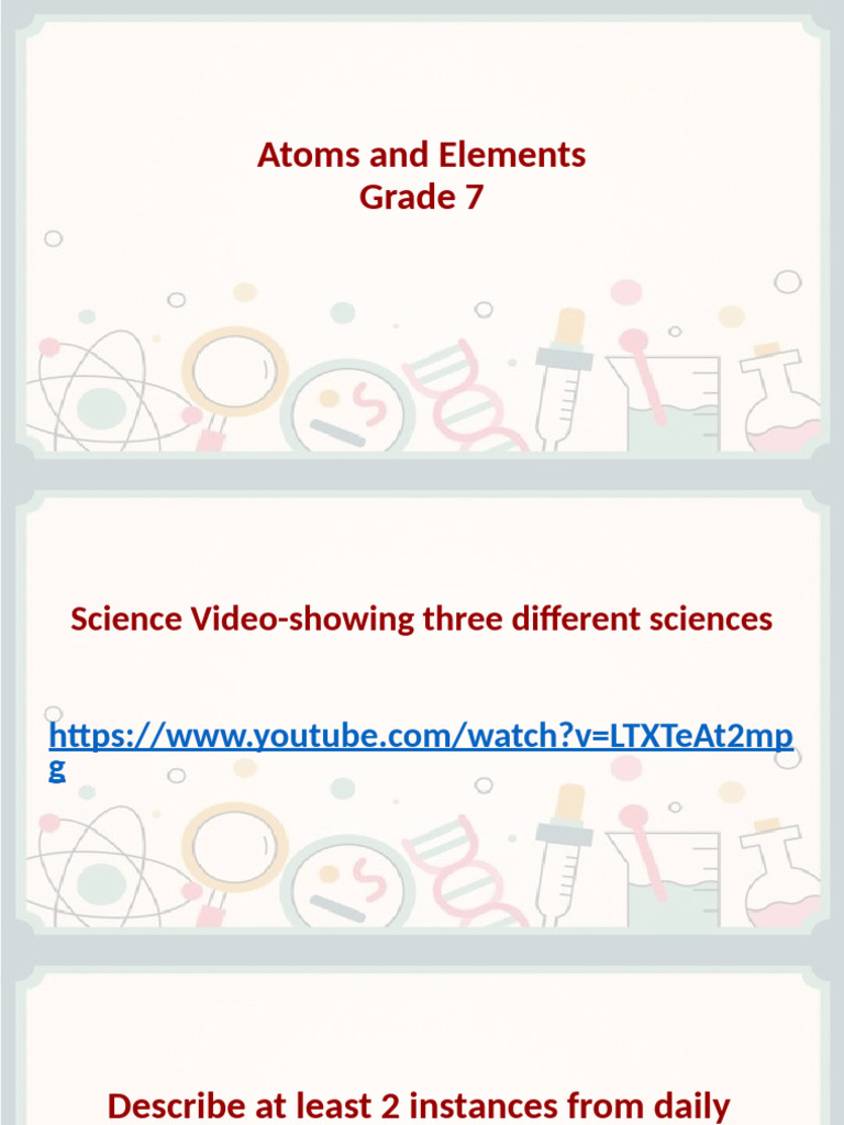 Atoms and Elements for Grade 7 | PDF | Chemical Substances | Chemical ...