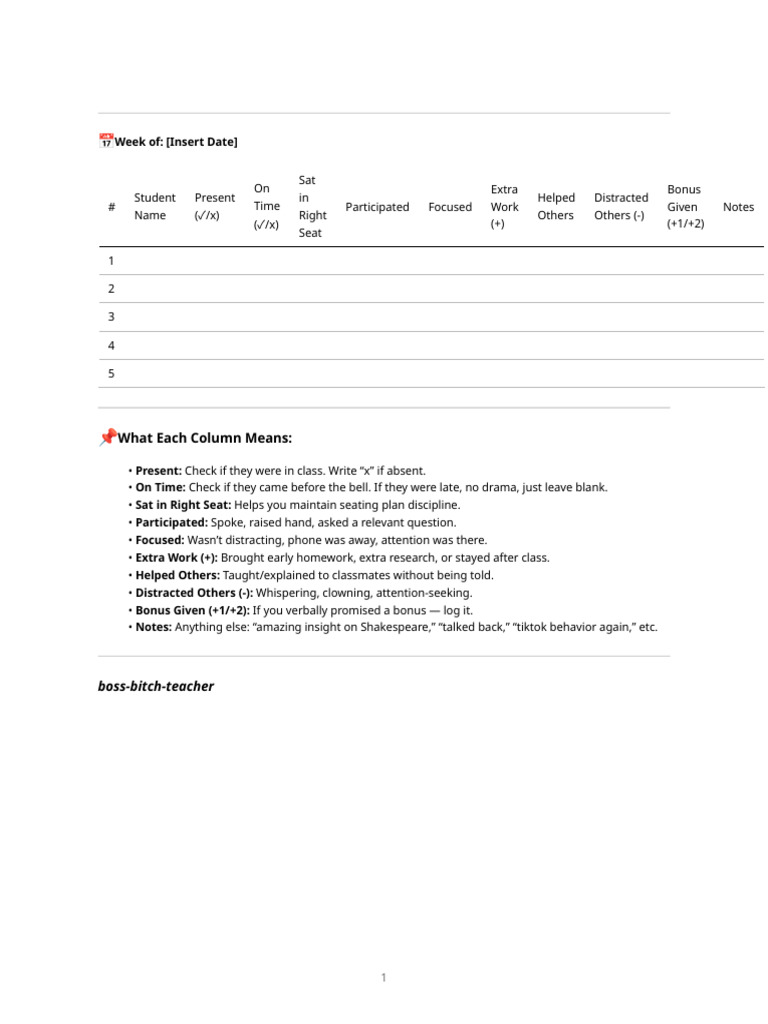 Student Participation Tracker Template | PDF