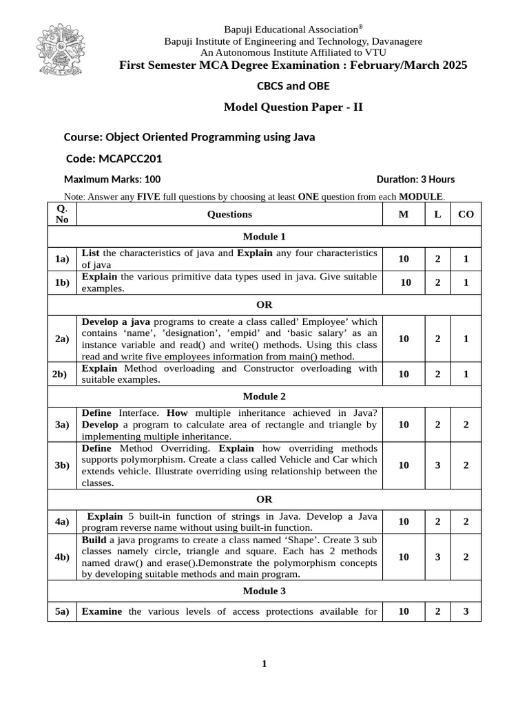 Model JAVA QP Format For Autonomy-MCA | PDF | Method (Computer Programming) | Class (Computer ...