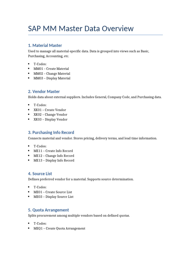 SAP MM Master Data Essentials Guide | PDF