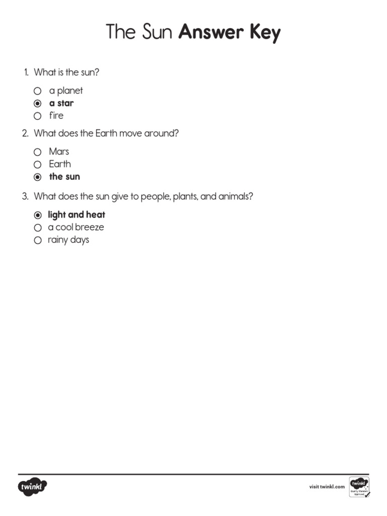 Answer Key First Grade The Sun Reading Passage Comprehension Activity | PDF