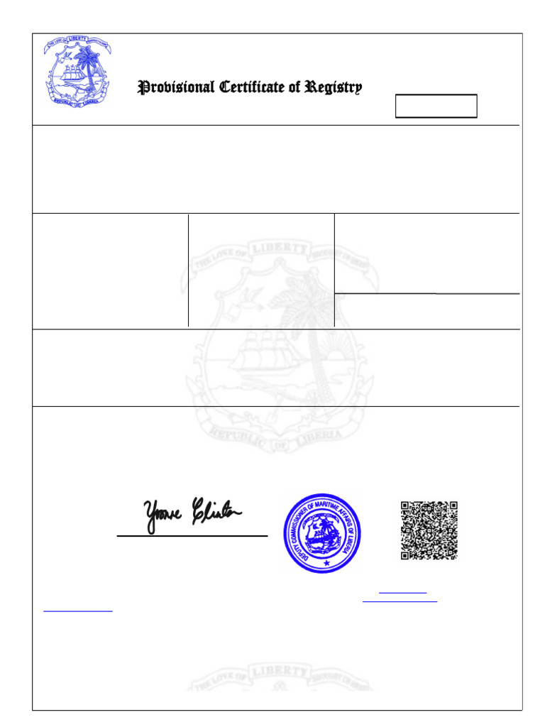 01 Provisional Certificate of Registry | PDF | Tonnage | Shipping