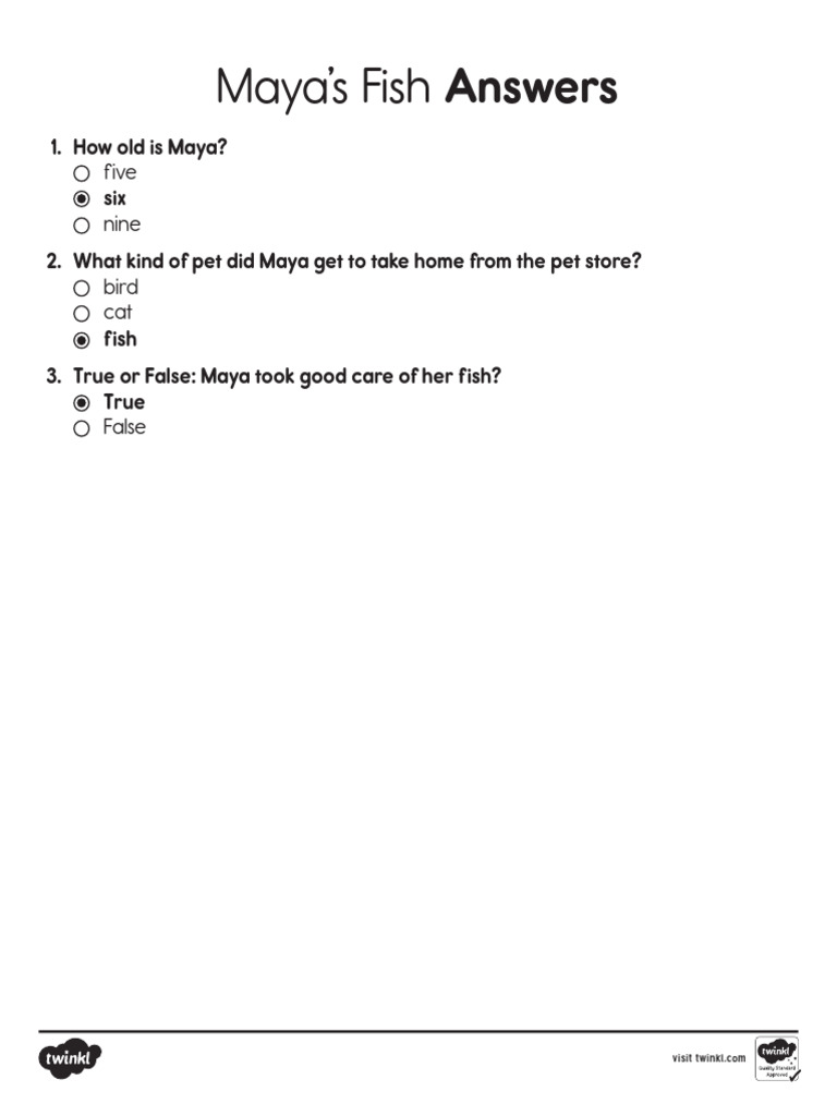 Maya's Fish Comprehension Quiz | PDF