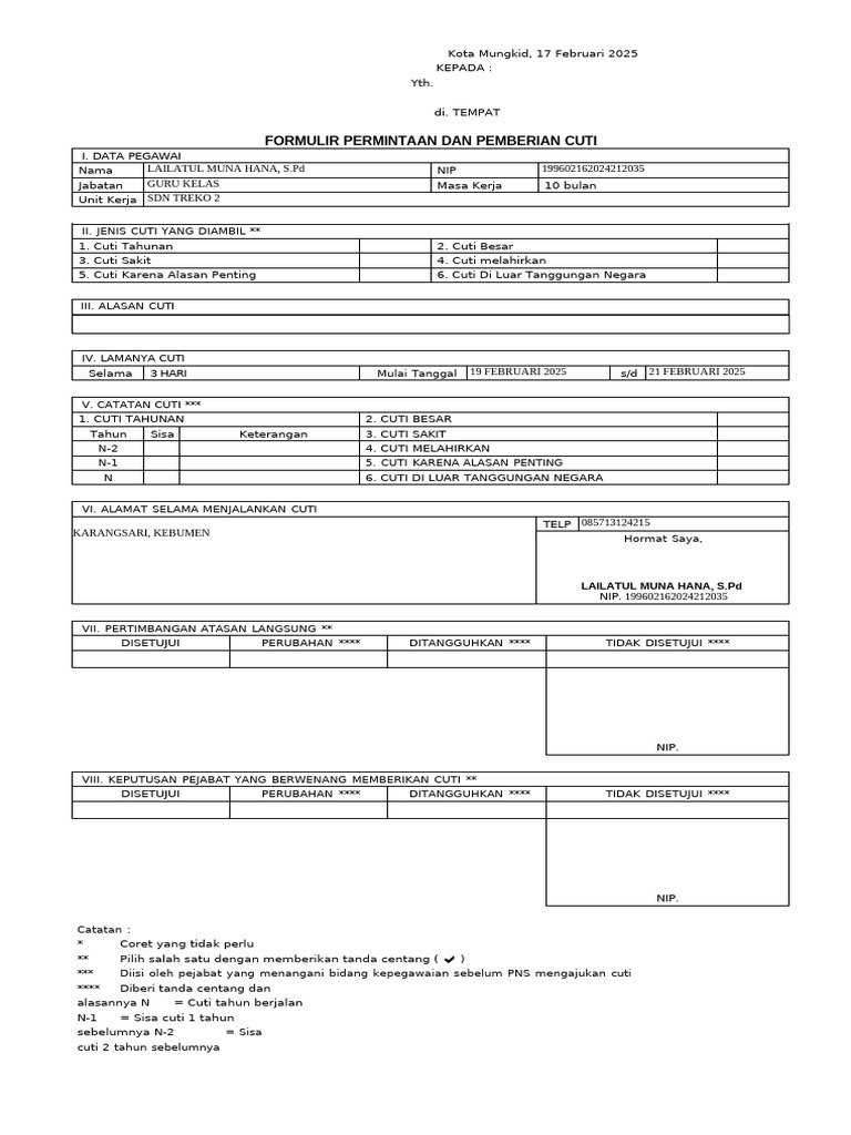 Blanko Cuti Kosong | PDF