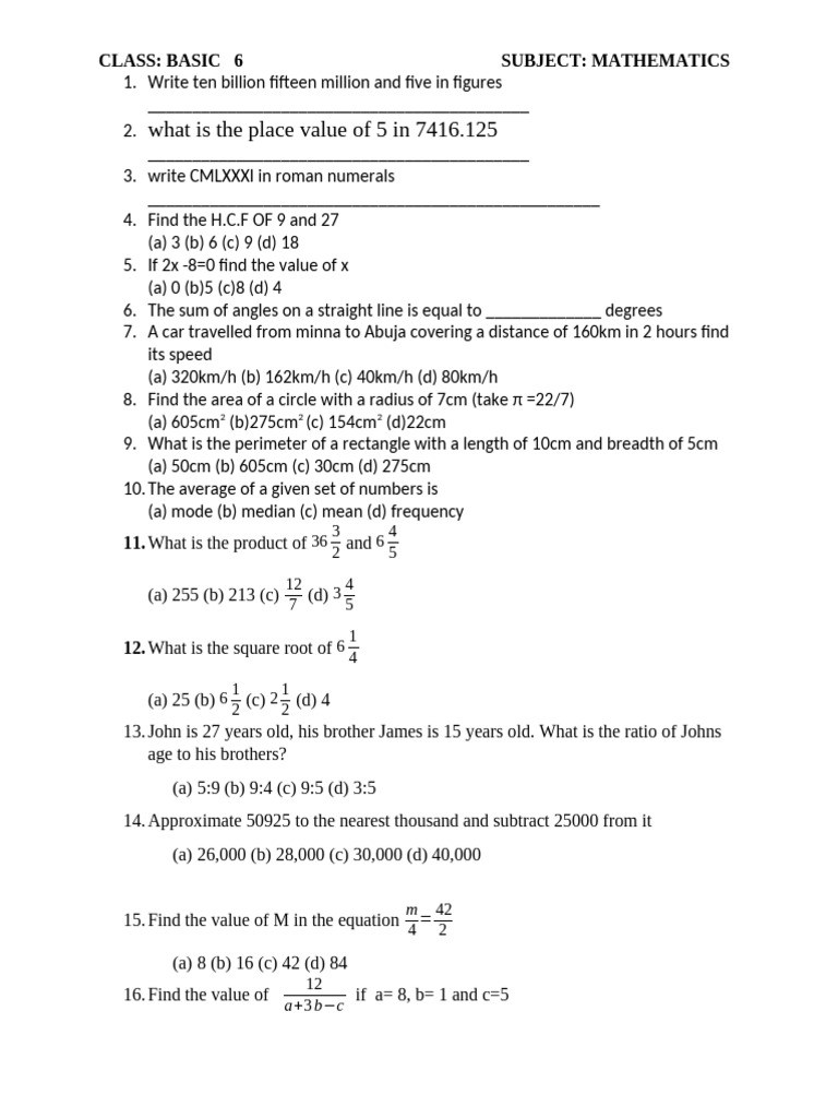 Primary 6 Term 3 Maths Questions | PDF | Elementary Geometry | Mathematics